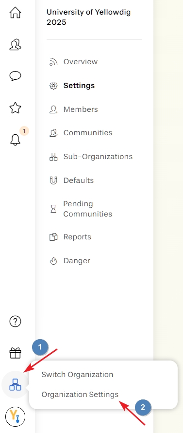 Organization Settings and Actions – Yellowdig